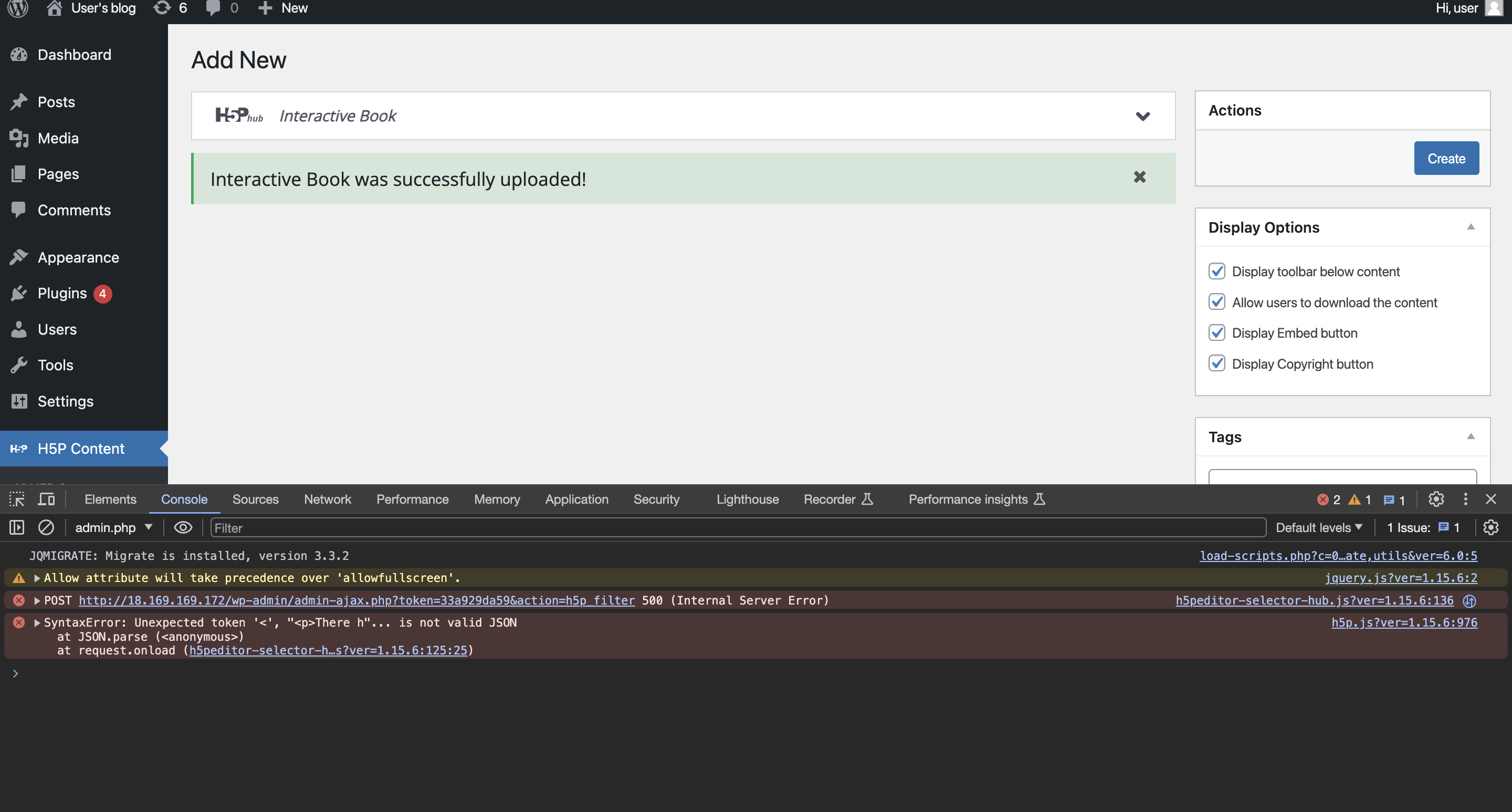 Uploading Interactive Book - 500 (Internal Server Error) | H5P